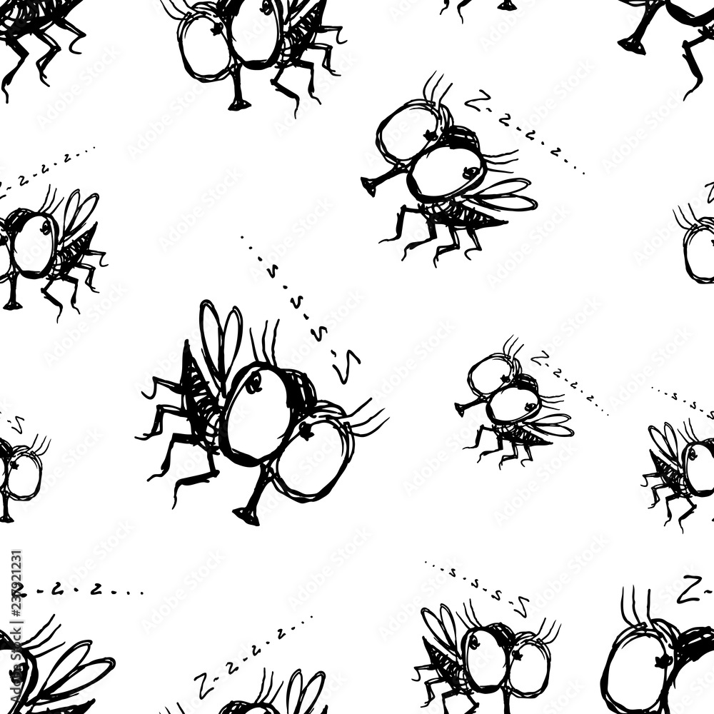 Seamless background of flying cartoon flies Stock Vector | Adobe Stock