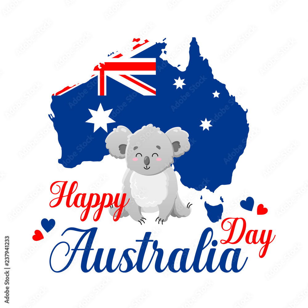 Vector poster on white background. Happy Australia Day. Cute funny ...