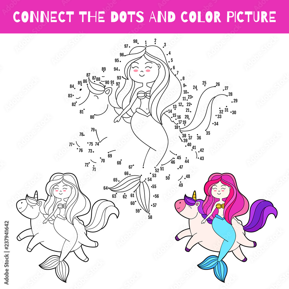 Fun game for kids. Connect dots and color picture . Vector cartoon ...