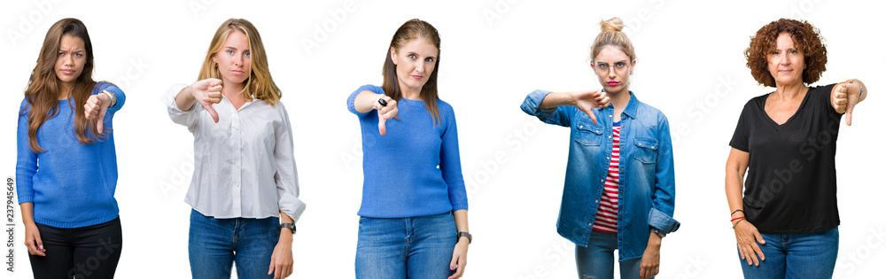 Foto Stock Collage of group of beautiful women over white isolated ...