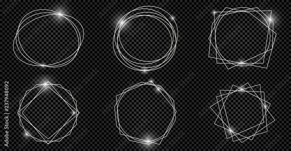 Vintage shining silver geometric frames pack isolated on transparent ...
