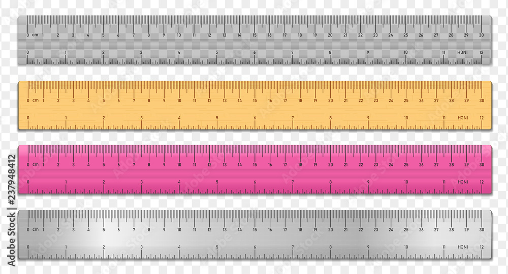 Realistic tape rulers set isolated on transparent background. Plastic ...