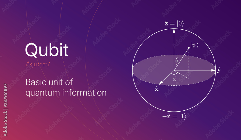 Quantum bit visual concept. Visialization of qubit on colorful gradient ...