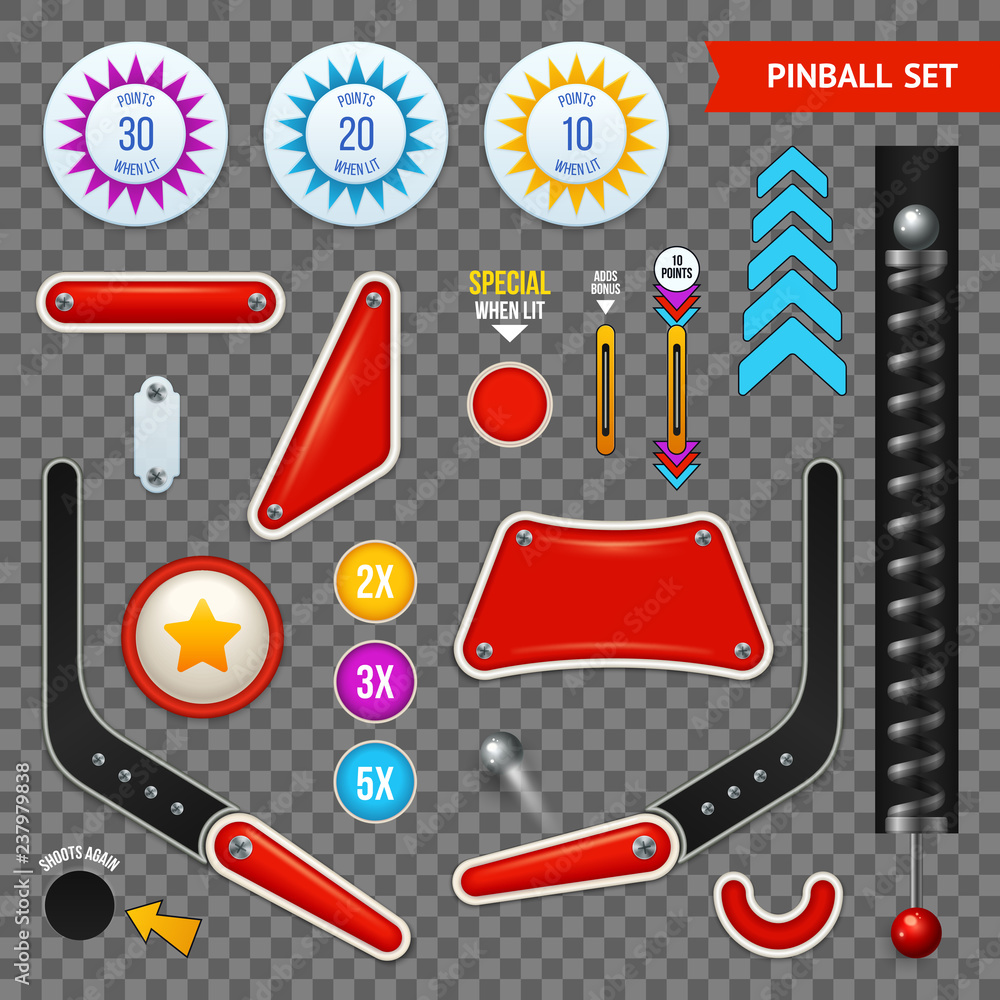 Pinball Elements Transparent Icon Set Stock Vector | Adobe Stock