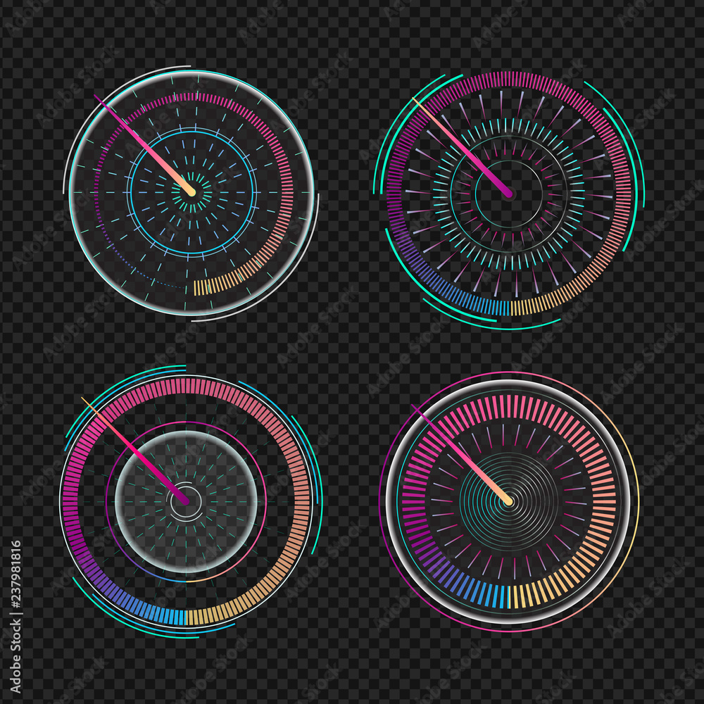 Speedometers for dashboard. Measuring speed analog indicator device ...