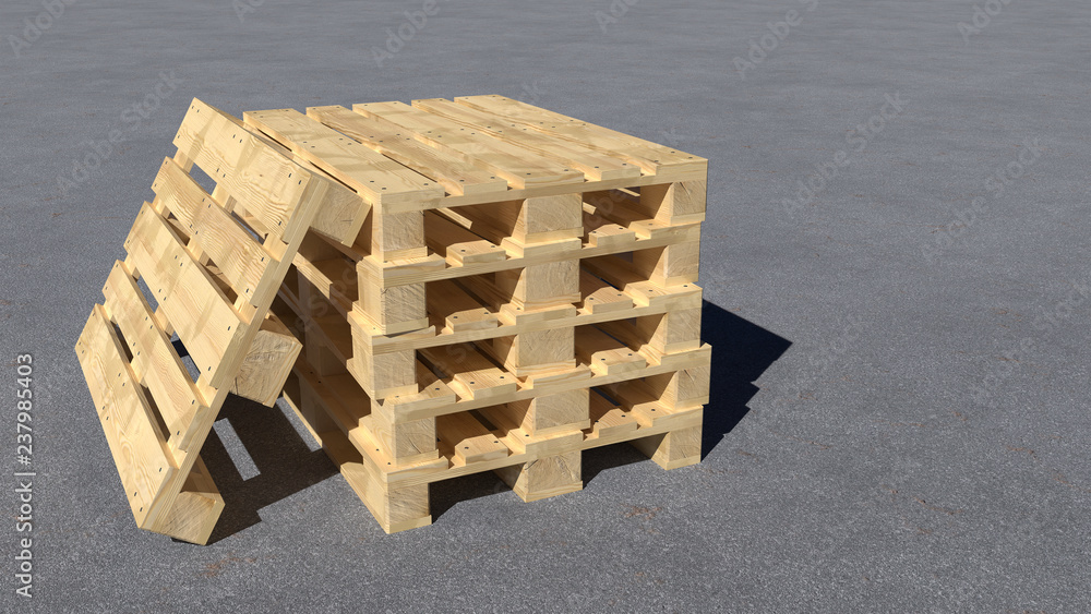 Wooden pallets perspective view. 3D realistic render. Stock ...