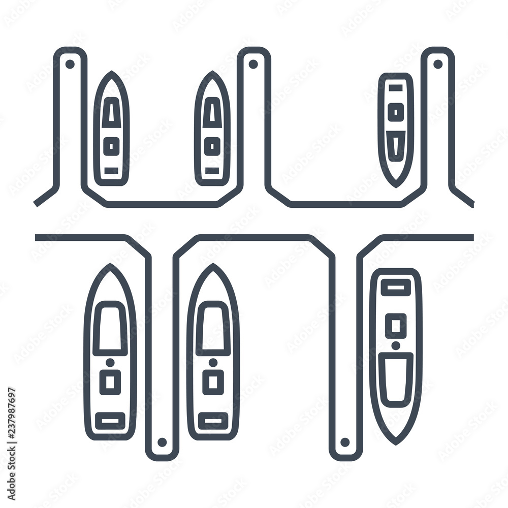 thin line icon marina berth, pier, harbor with ships and boat Stock ...