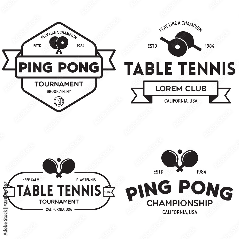 Printvector set of ping pong logos, emblems and design elements. table ...