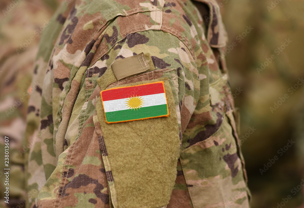 Flag of Kurdistan on soldiers arm. Flag of Kurdistan on military ...
