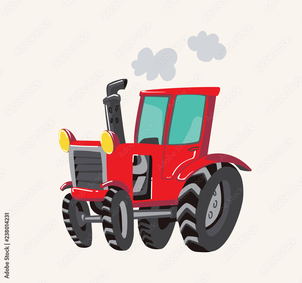 Funny cute hand drawn cartoon vehicles. Bright cartoon tractor. Vector ...