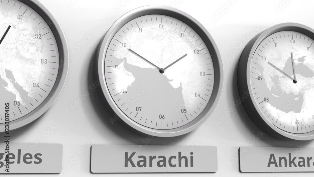 Video „Round clock showing Karachi, Pakistan time within world time ...