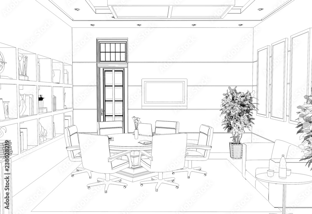 conference room, meeting room, contour visualization, 3D illustration ...