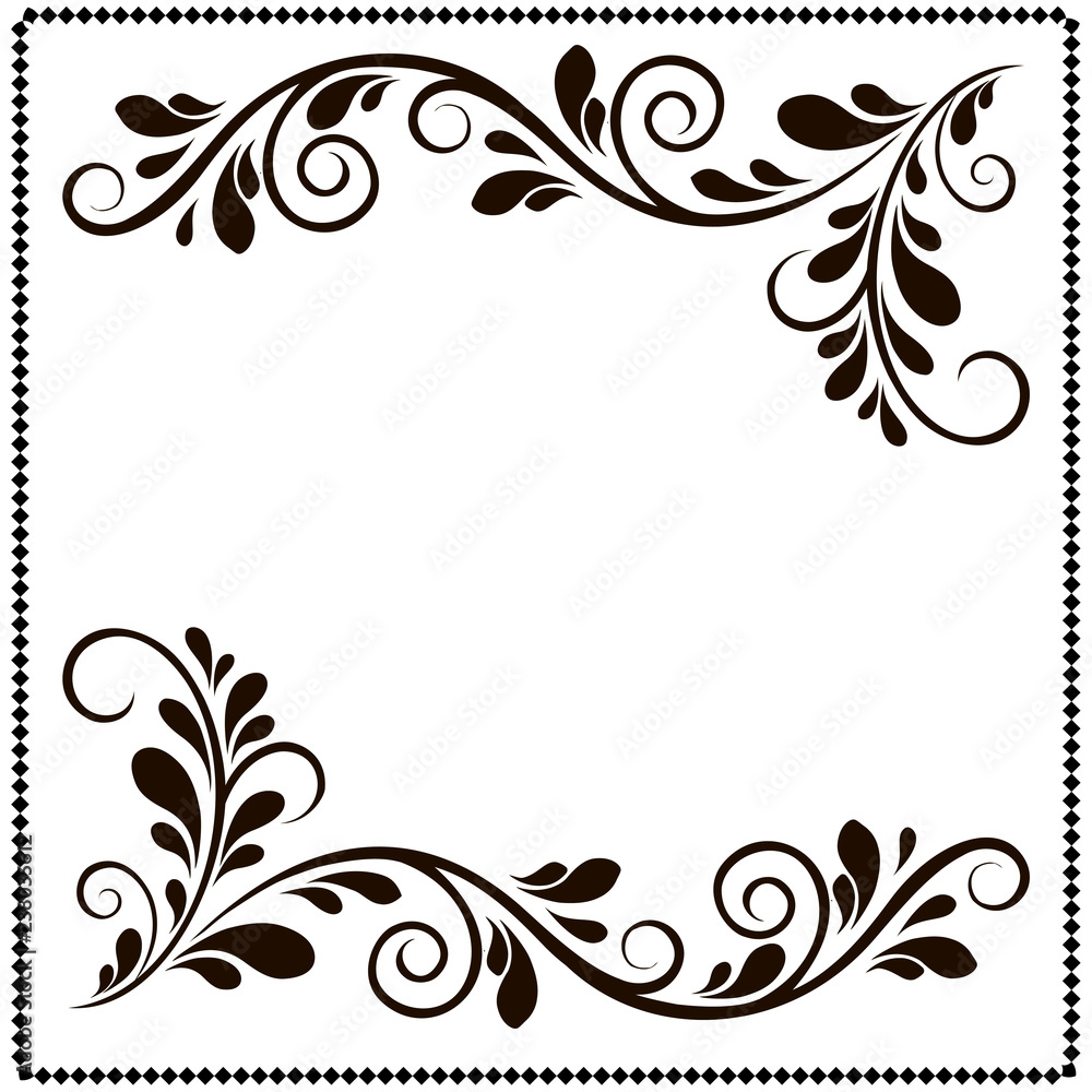 black and white border frame with floral patterns Stock Vector | Adobe ...