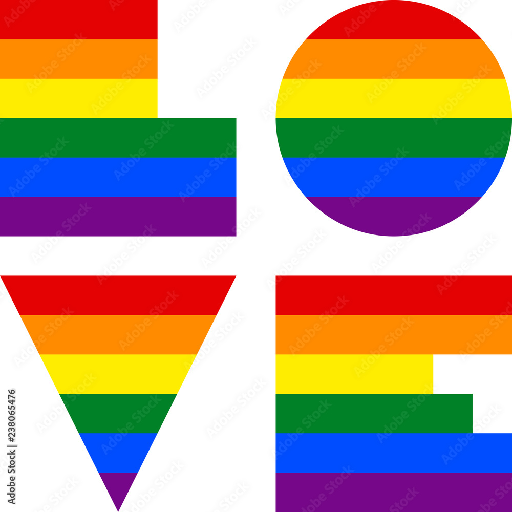 The word "LOVE" was created using the LGBT font depicting the rainbow ...