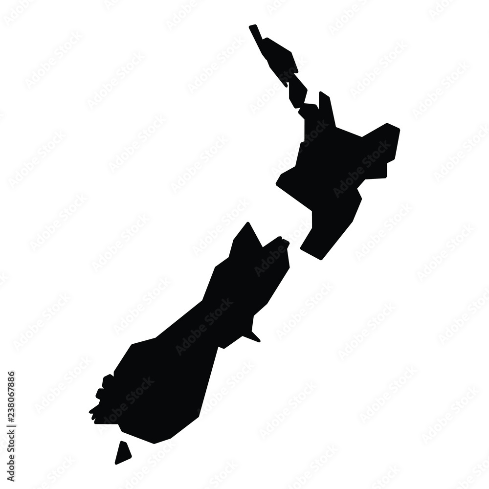 A black and white vector silhouette of New Zealand Stock Vector | Adobe ...