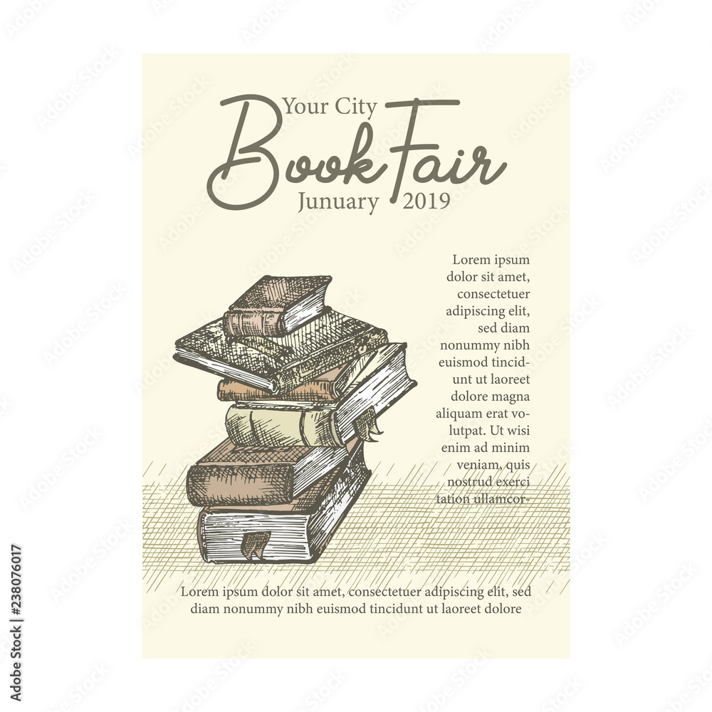 Poster with hand drawing sketch books. Concept vintage design for fair ...