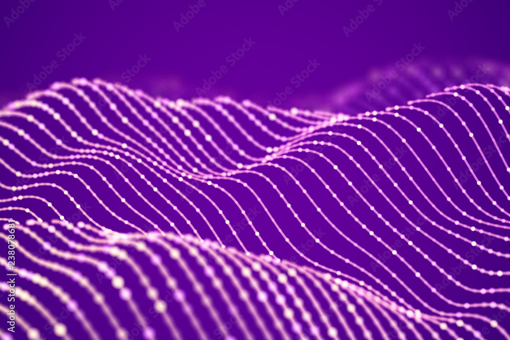 3D Sound waves with color dots. Big data abstract visualization ...