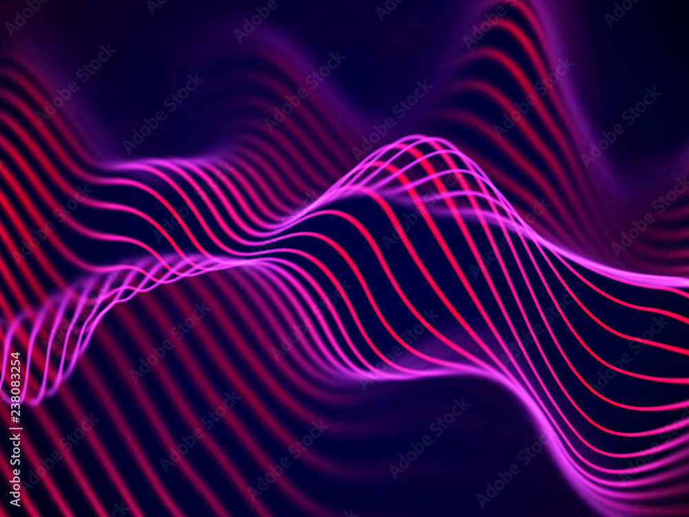 3D visualization of sound waves. Big data or information concept: Red ...