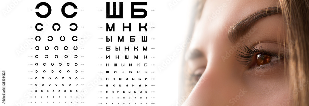 Human female brown eye close up, test of human vision, alphabetical ...