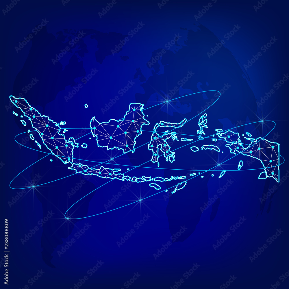Global logistics network concept. Communications network map Indonesia ...