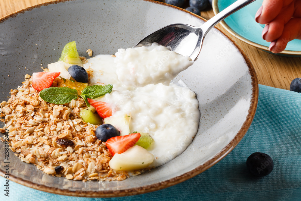 Milk rice porridge for kids healthy breakfast Stock Photo | Adobe Stock