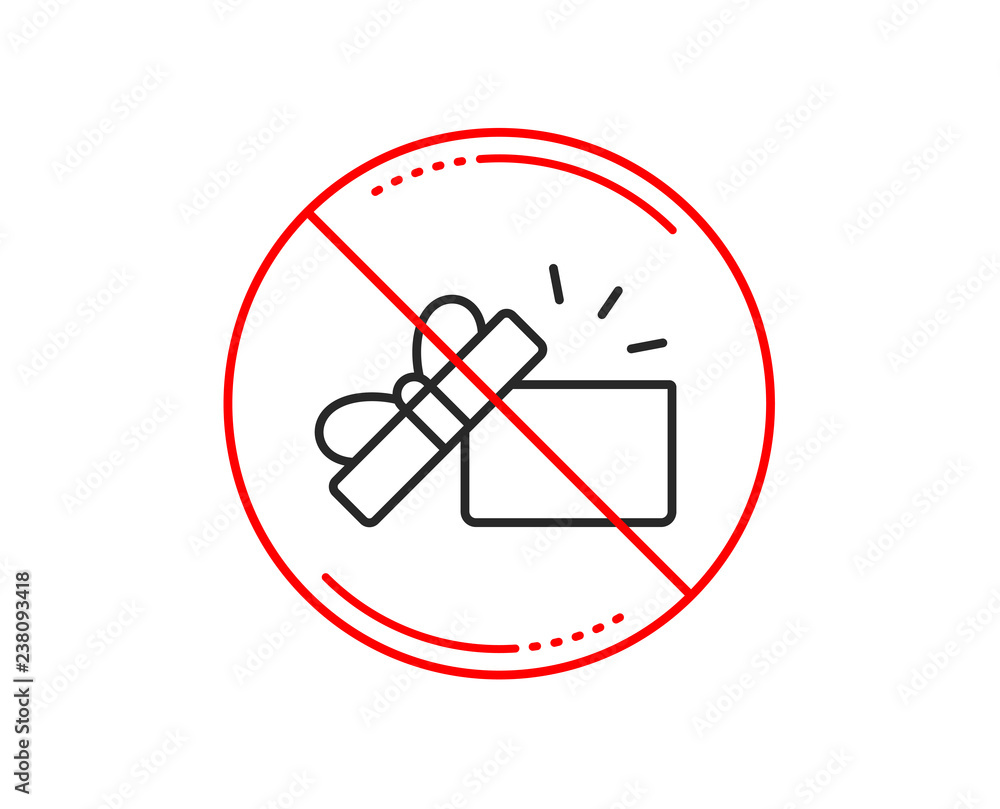 No or stop sign. Opened Gift box line icon. Present or Sale sign ...