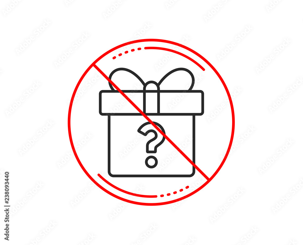 No or stop sign. Gift box with Question mark line icon. Present or Sale ...