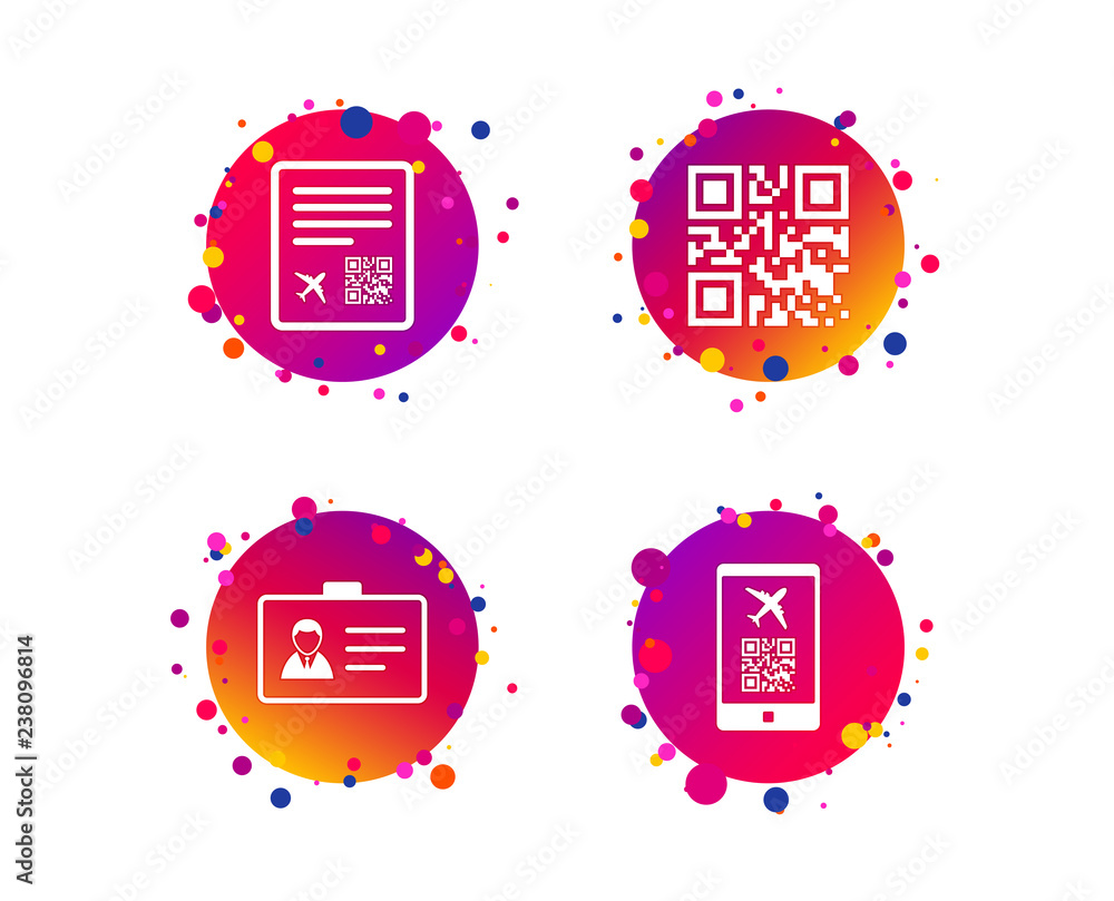 QR scan code in smartphone icon. Boarding pass flight sign. Identity ID ...