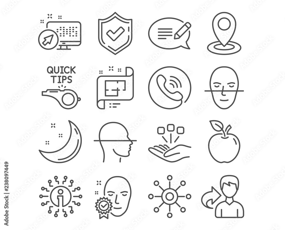 Set of Tutorials, Face scanning and Architectural plan icons. Location ...