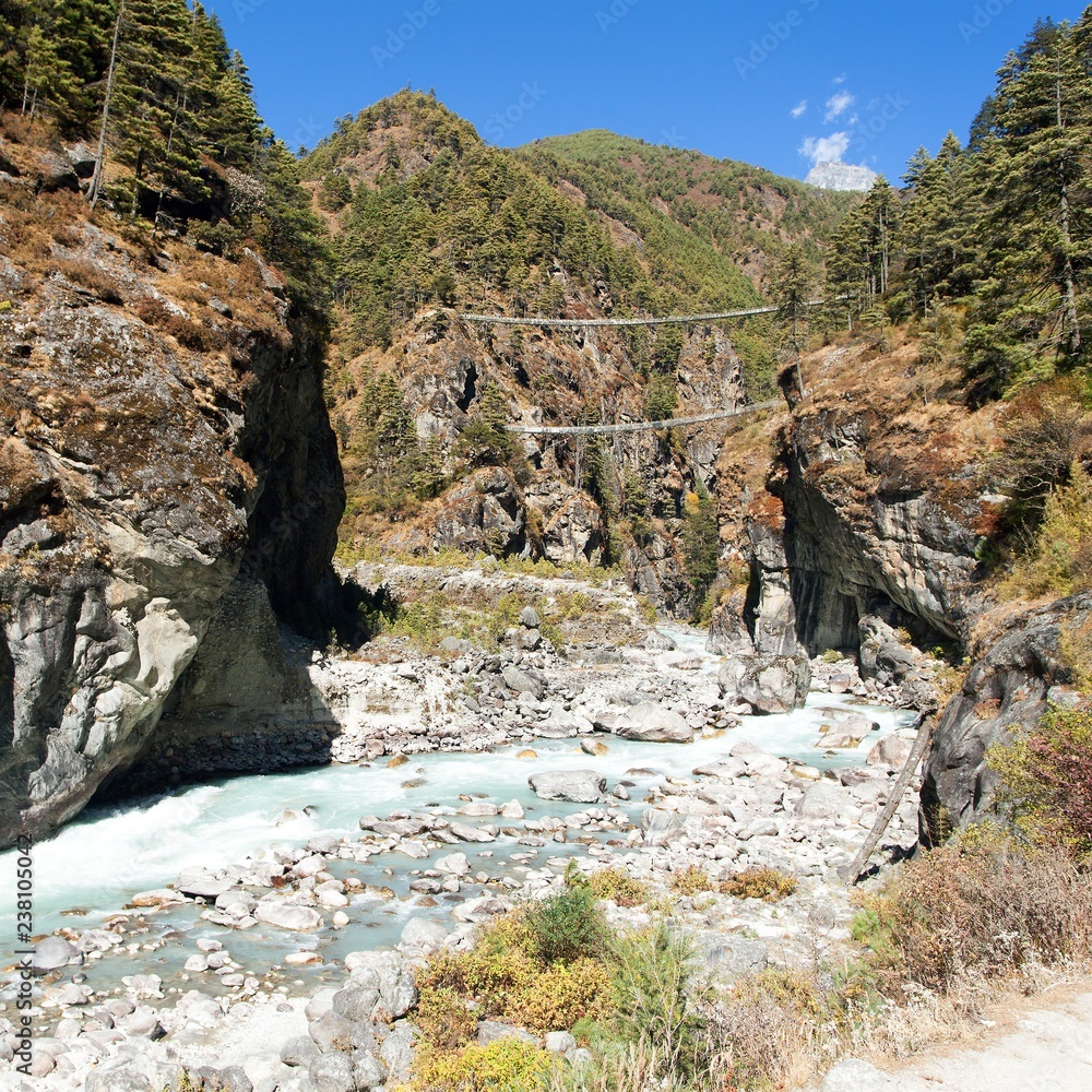 rope hanging suspension bridges in Nepal Himalayas Stock Photo | Adobe ...