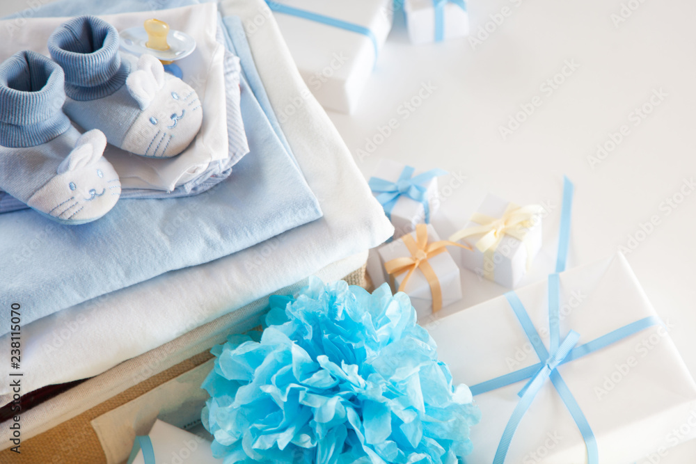 Its a boy, blue theme Baby Shower or Nursery background with decorated ...