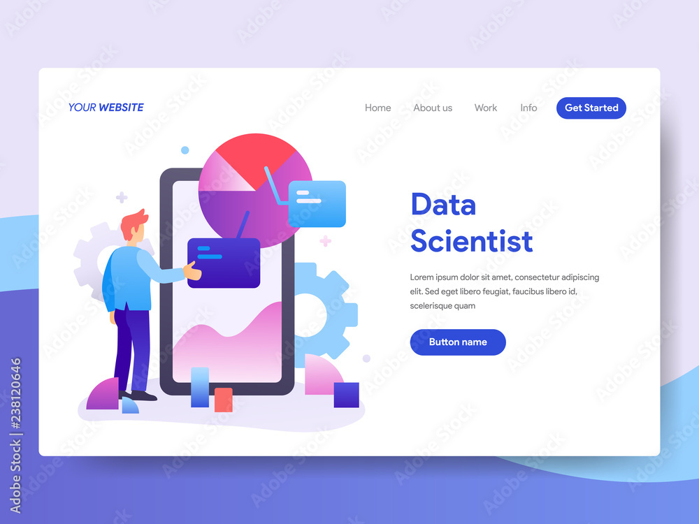 Landing page template of Data Scientist Concept. Modern flat design ...