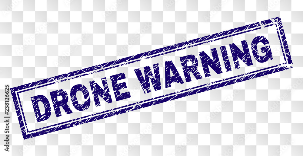 DRONE WARNING stamp seal watermark with rubber print style and double ...
