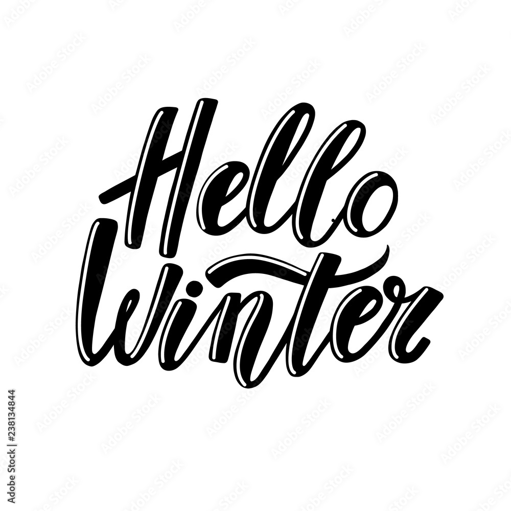 Hello winter, hand drawn lettering for seasonal greeting cards, vector ...