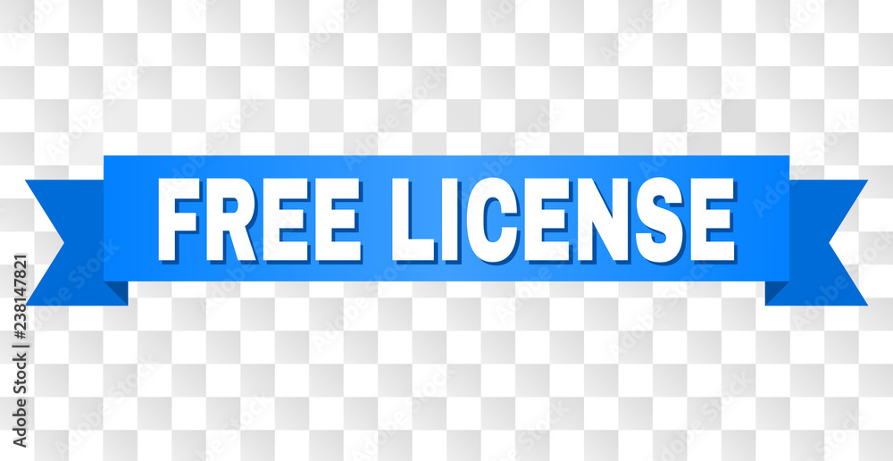 FREE LICENSE text on a ribbon. Designed with white caption and blue ...