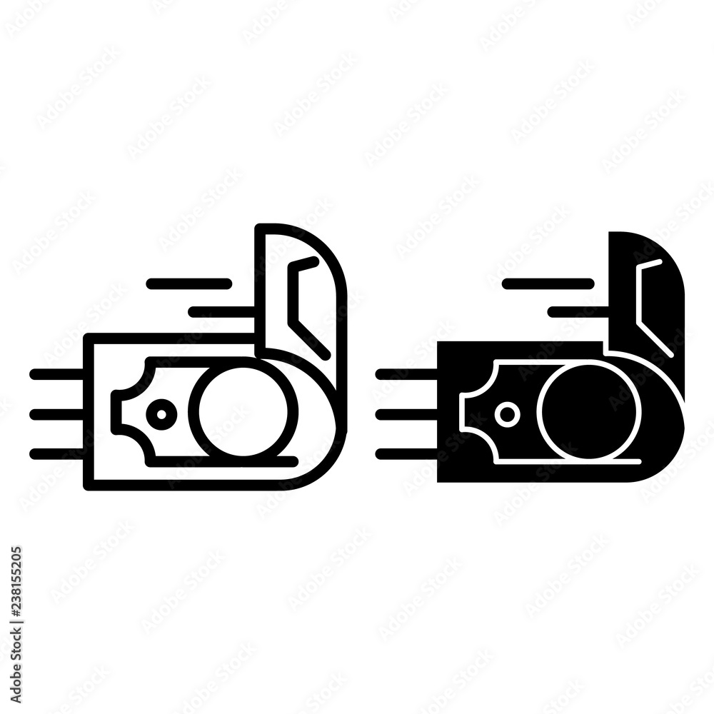 Flying dollar line and glyph icon. Money vector illustration isolated ...