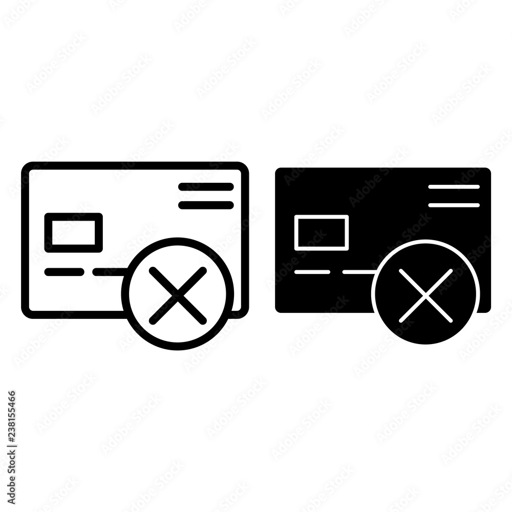 Vetor de Cancel credit card line and glyph icon. Plastic card with ...