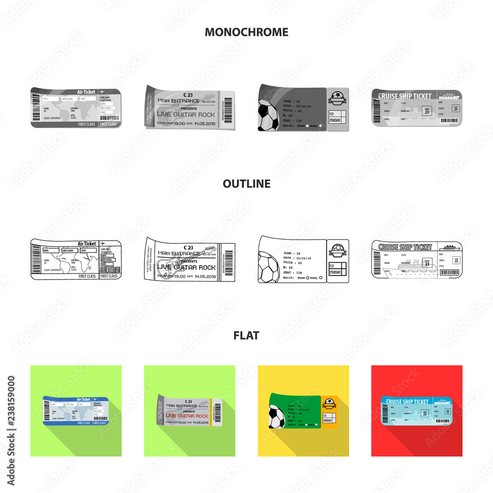 Vector illustration of ticket and admission logo. Collection of ticket ...