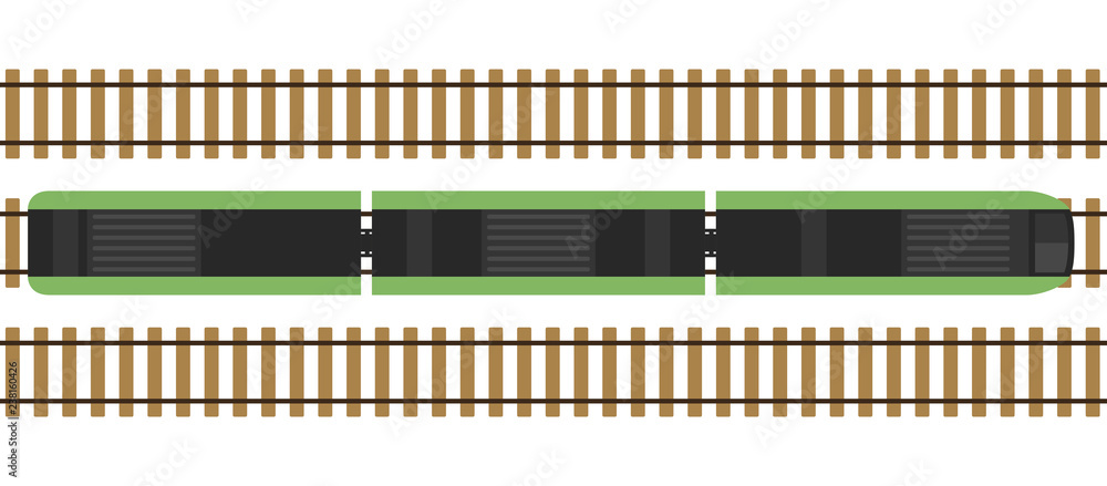 Modern train on rails isolated on white background. Railway station ...