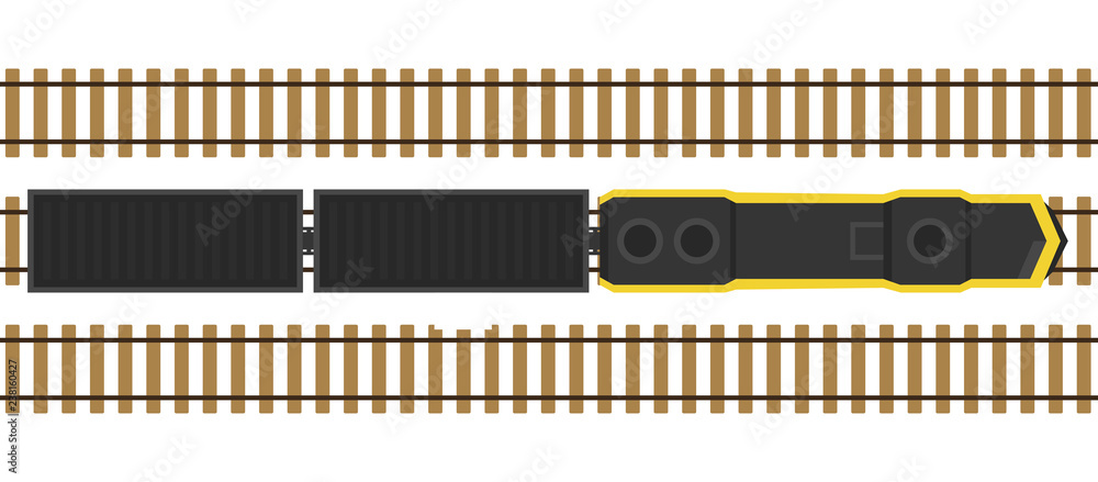 Modern train on rails isolated on white background. Railway station ...