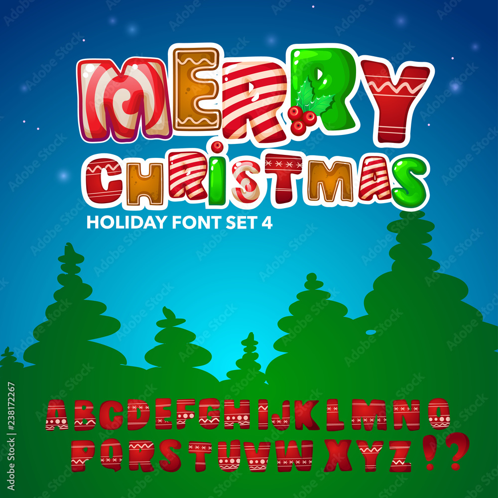 Merry Christmas alphabet letters with holiday ornament. ABC - xmas font ...