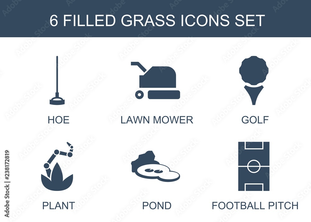 6 grass icons. Trendy grass icons white background. Included filled ...