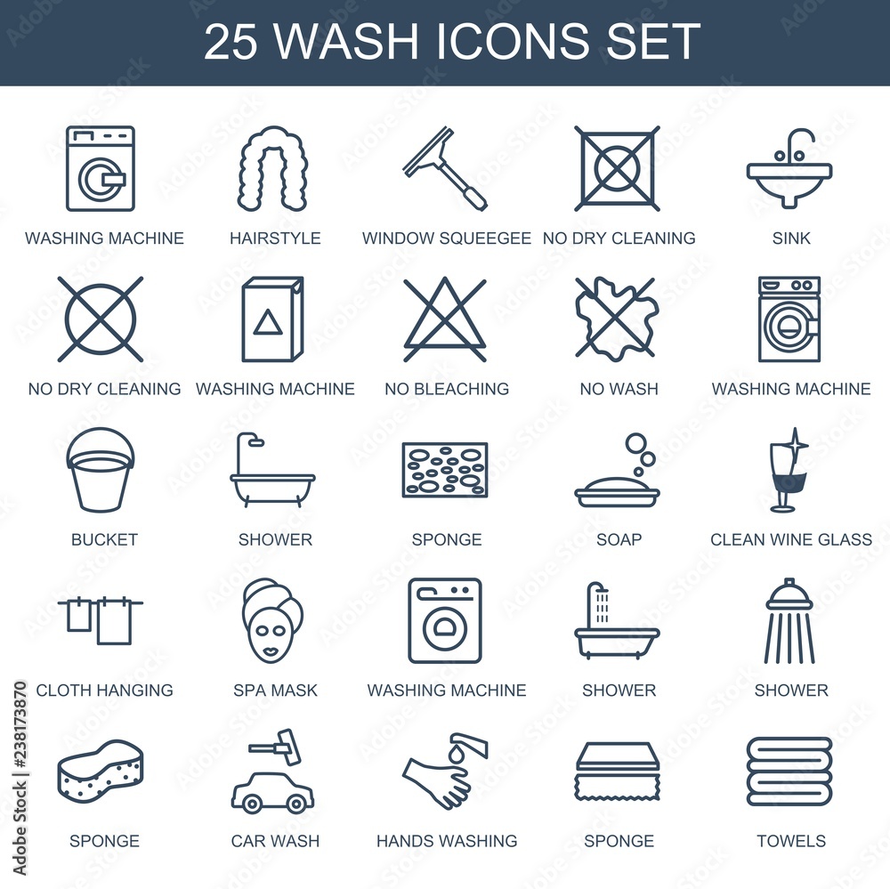25 wash icons. Trendy wash icons white background. Included outline ...
