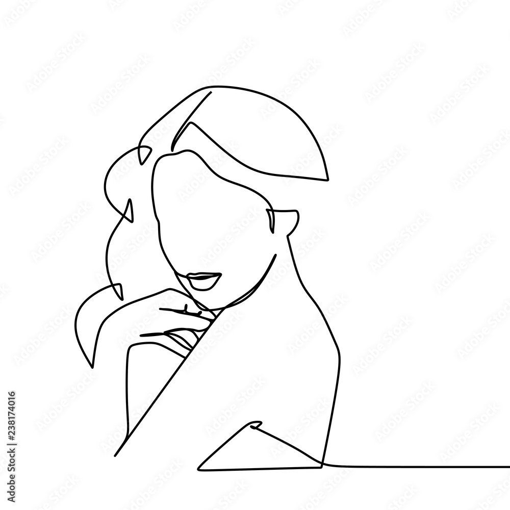 Beauty face girl vector illustration using one continuous line art ...