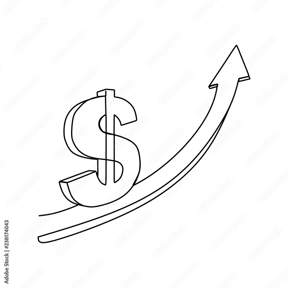 Dollar rising and increase to be stronger concept one line drawing ...