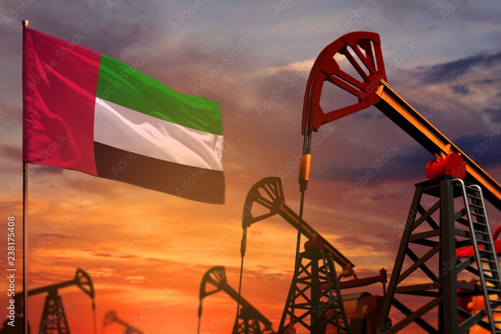 United Arab Emirates oil industry concept. Industrial illustration ...