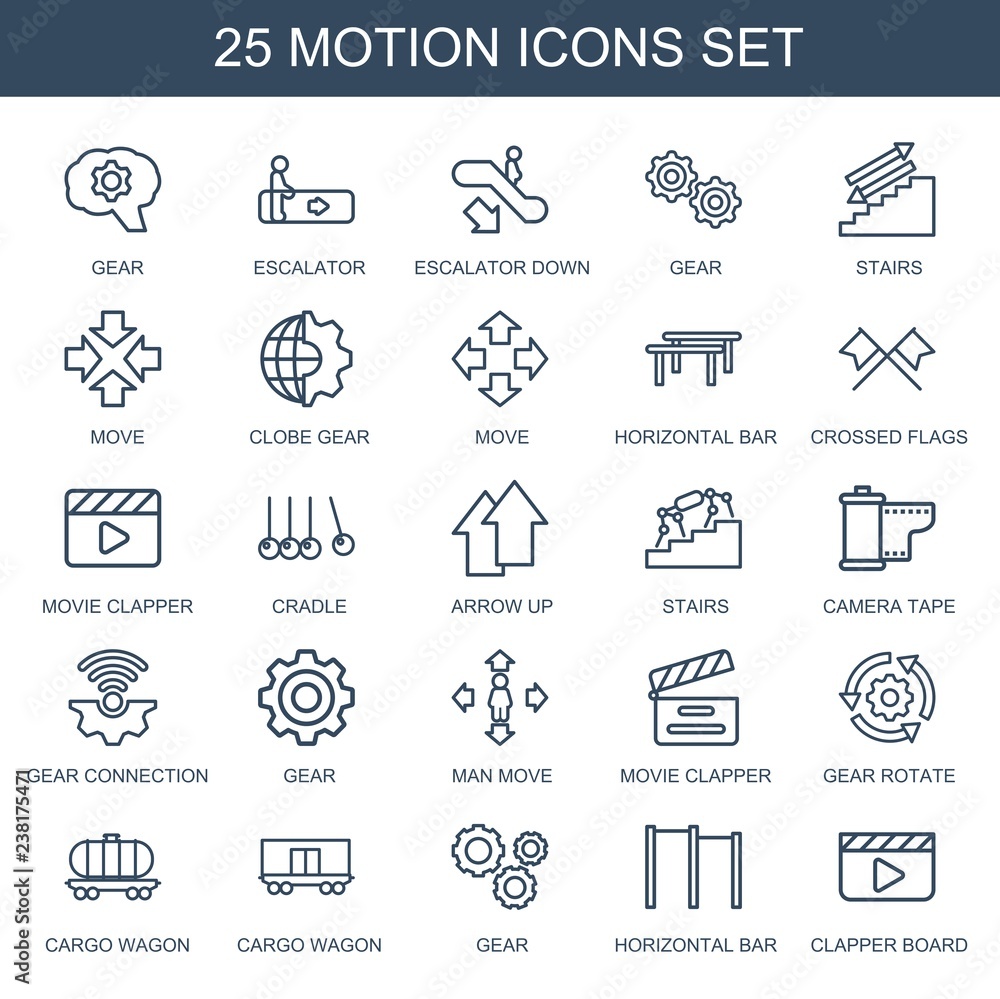 motion icons. Trendy 25 motion icons. Contain icons such as gear ...