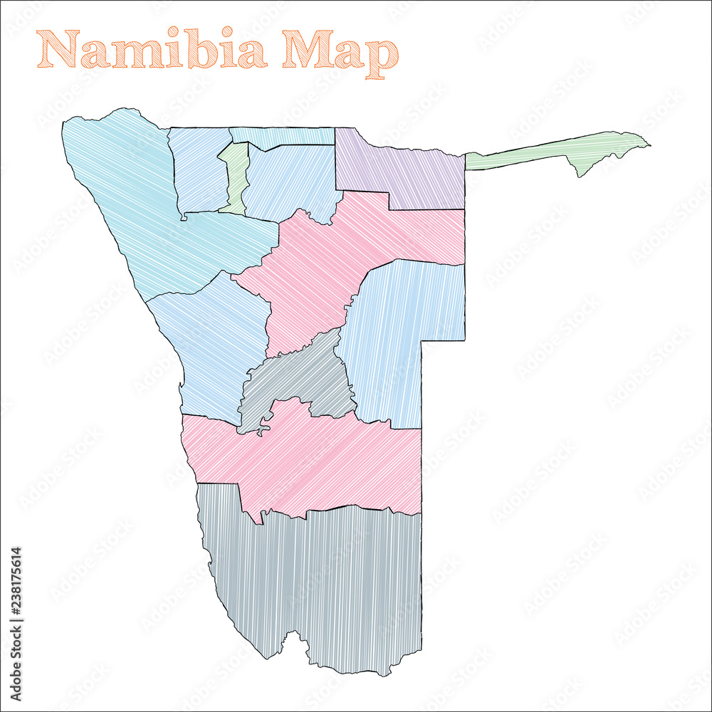 Namibia hand-drawn map. Colourful sketchy country outline. Symmetrical ...