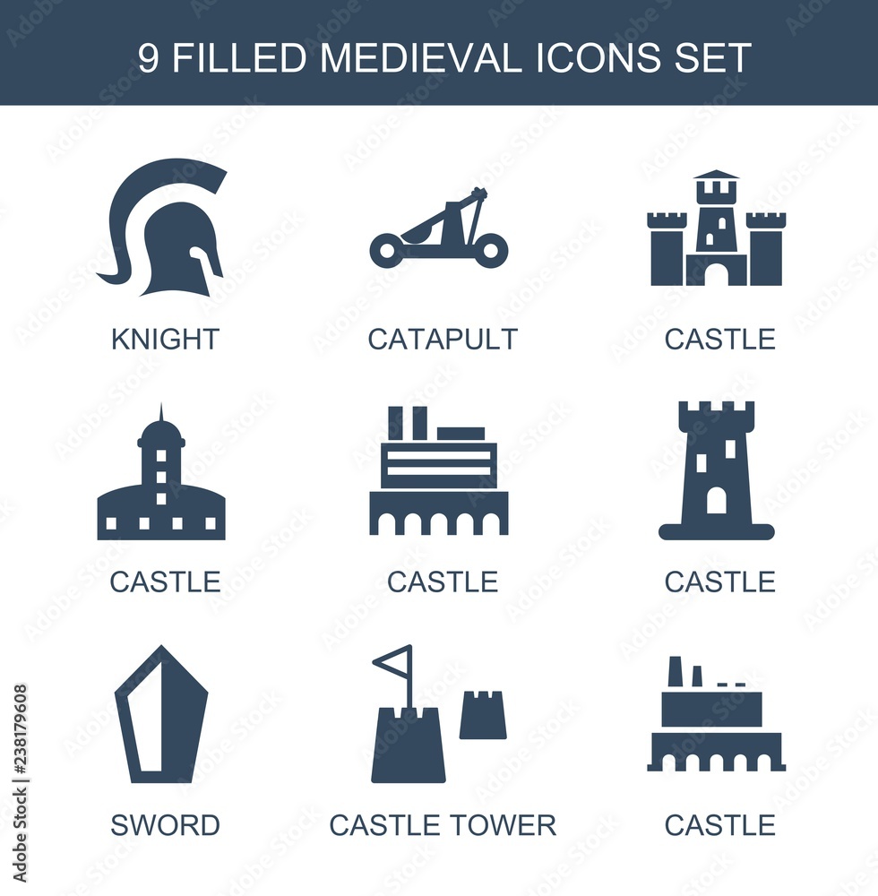 medieval icons. Trendy 9 medieval icons. Contain icons such as knight ...