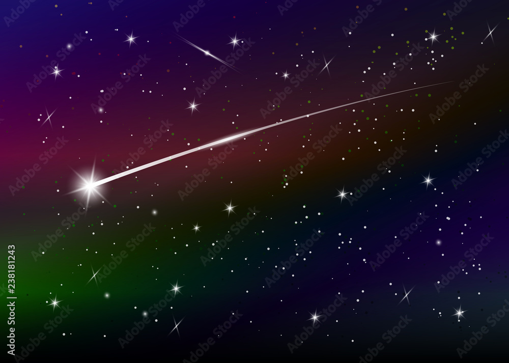 Shooting star background against dark blue starry night sky, vector ...